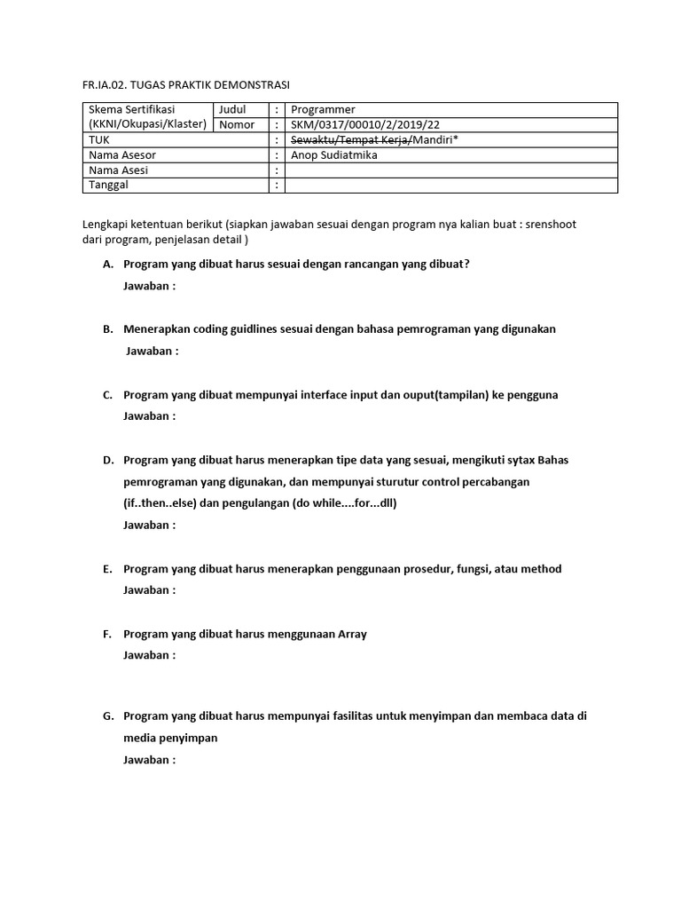 Tugas Praktik Sertifikasi Programmer | PDF