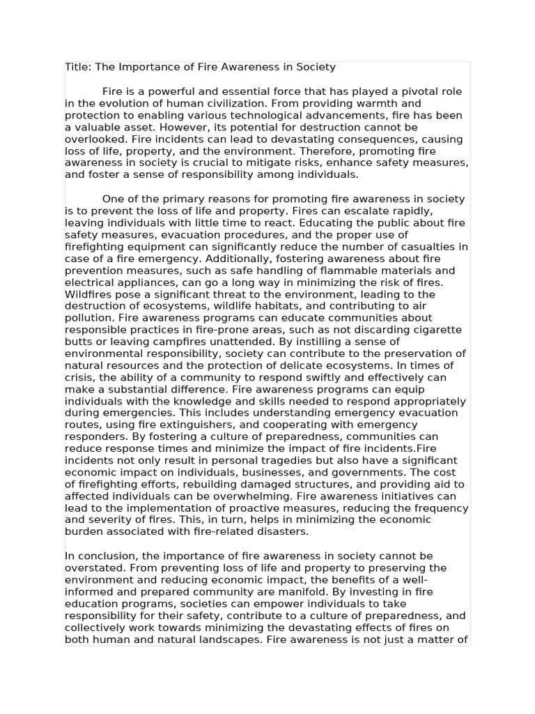 Essay On Importance of Fire Awareness | PDF | Fires | Emergency Management