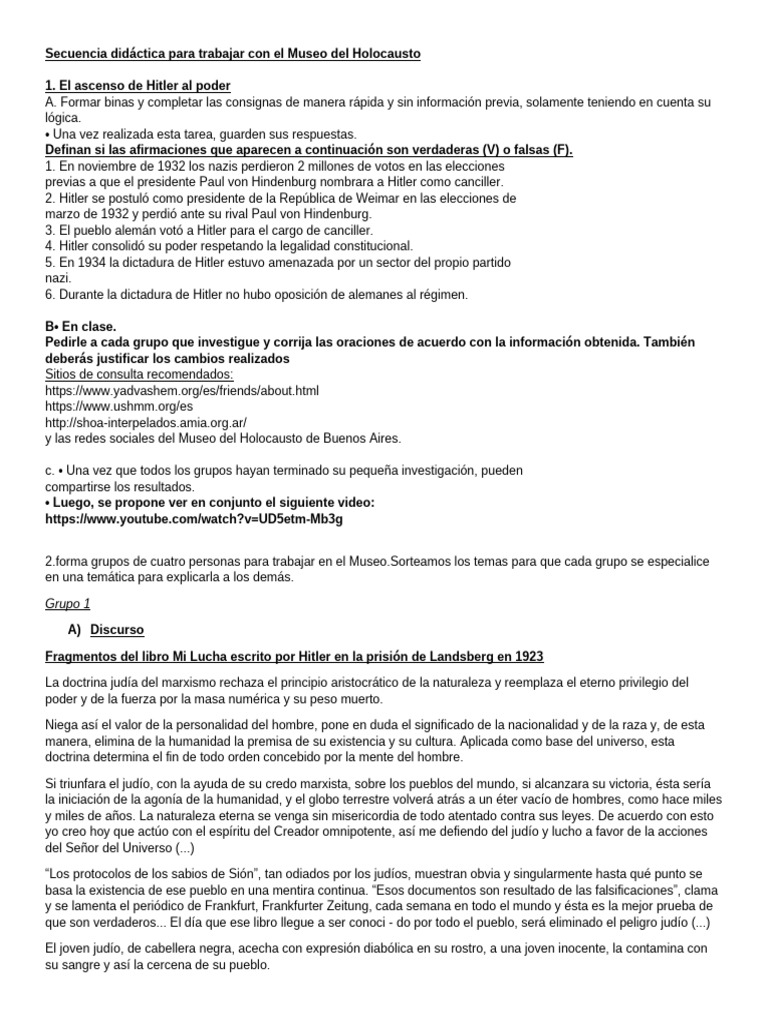 Secuencia Didáctica: Museo del Holocausto | PDF | El Holocausto | Adolf ...