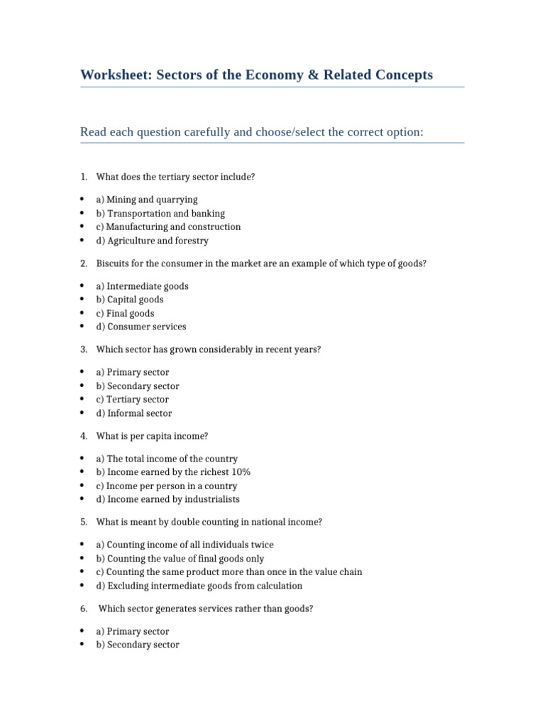 Sectors Economy Worksheet Complete | PDF