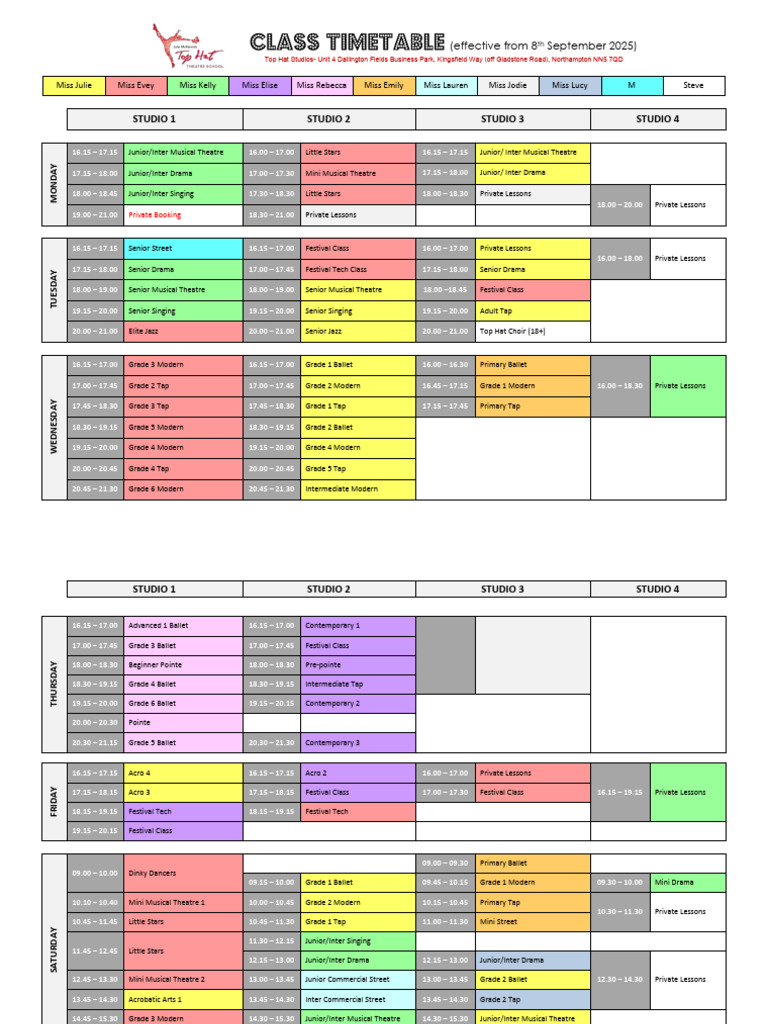 September2025 - Timetable v1 | PDF | Entertainment | Recreation
