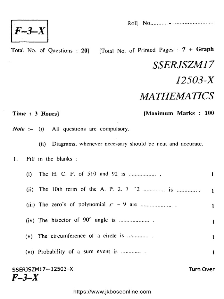 JK Bose Class 12 Mathematics 12503 X 2017 | PDF