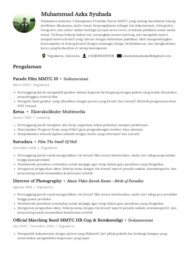 Muhammad Azka Syuhada: Pengalaman | PDF