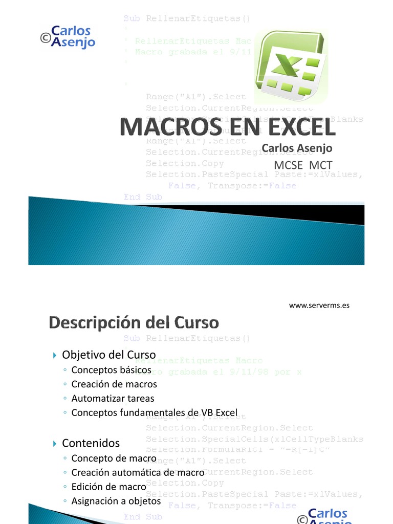 Manual De Macros En Excel Pdf Macro Informática Visual Basic 