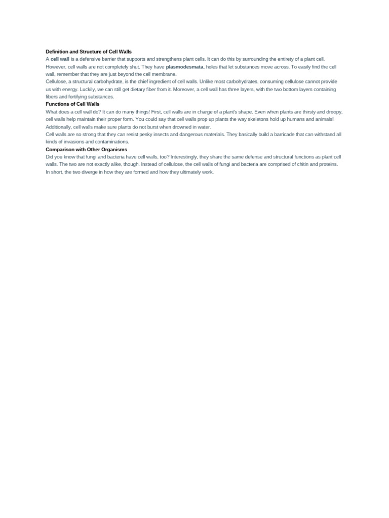Definition and Structure of Cell Walls | PDF
