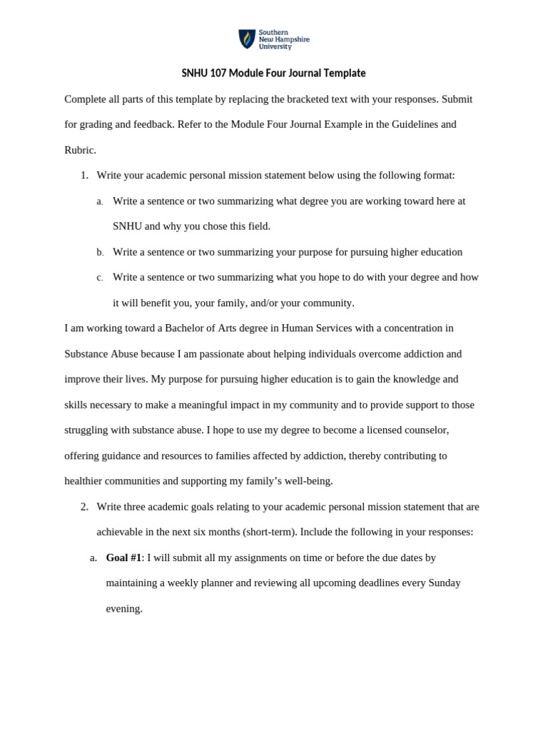 SNHU 107 Module Four Journal Guide | PDF | Goal | Cognition