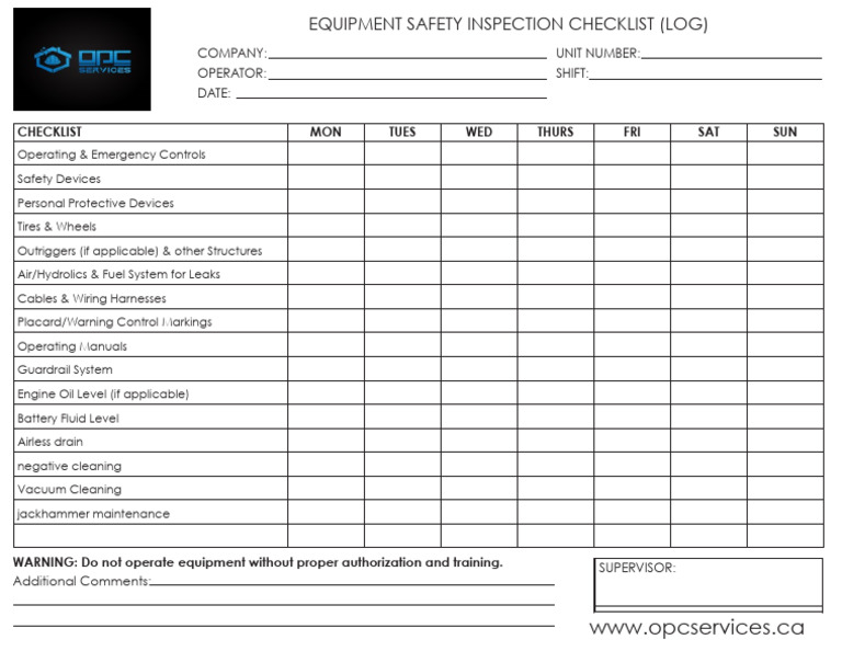 Equipment Safety Inspection Checklist | PDF