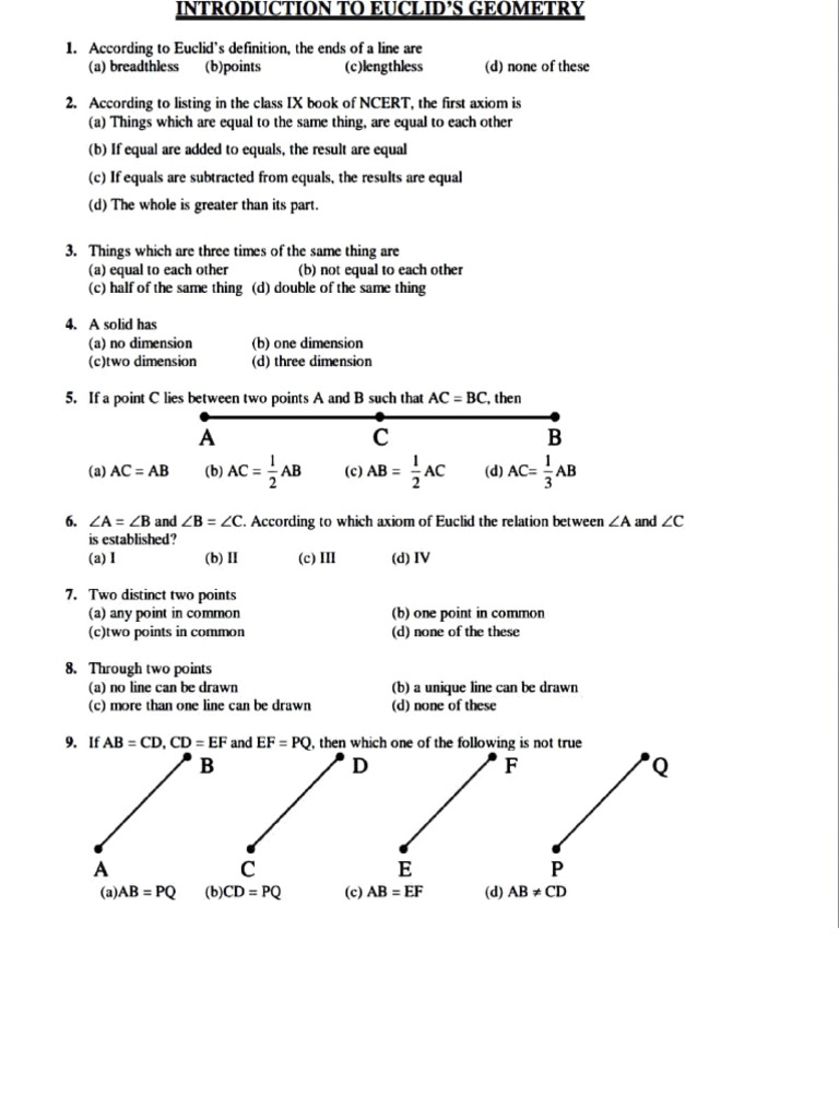 Class 9 Euclid Geometry Extra Questions | PDF | Line (Geometry) | Axiom