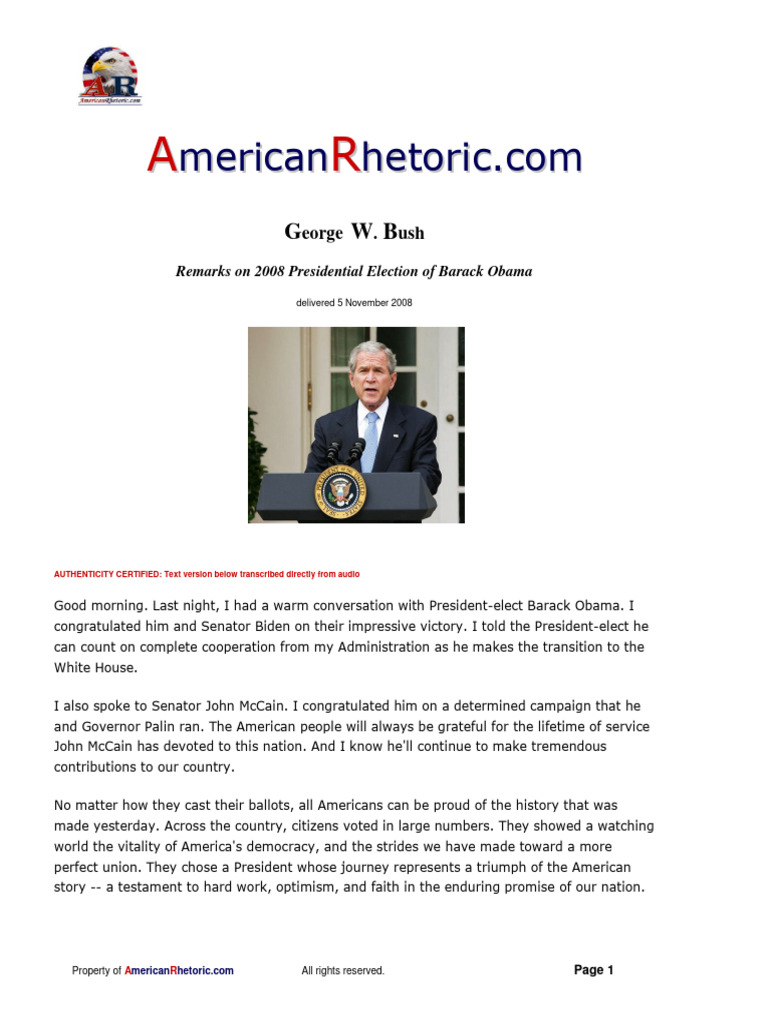 Bush's Remarks on Obama's Election | PDF | Presidency Of The United ...