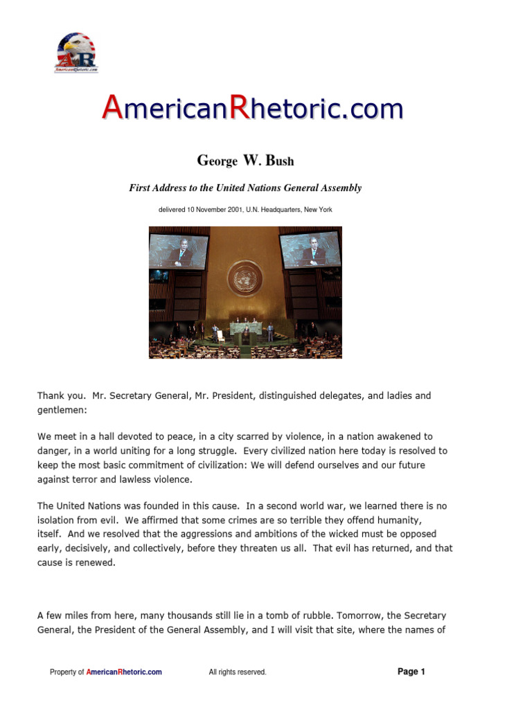 Bush's 2001 UN Address on Terrorism | PDF | Taliban | Afghanistan