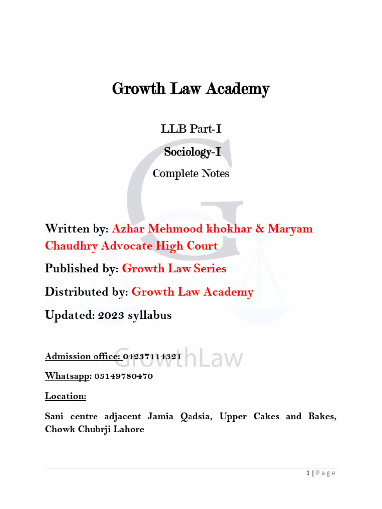 LLB Sociology-I Complete Notes 2023 | PDF | Socialization | Sociology