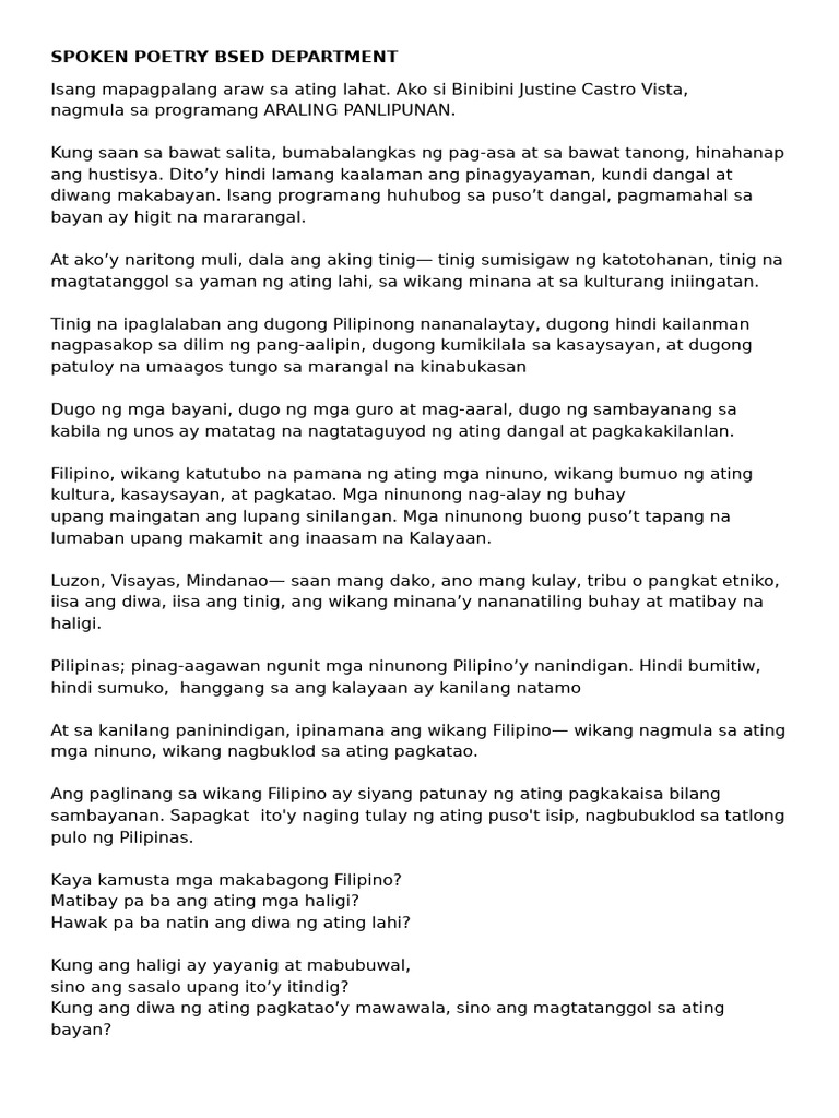 Spoken Poetry Bsed Department | PDF