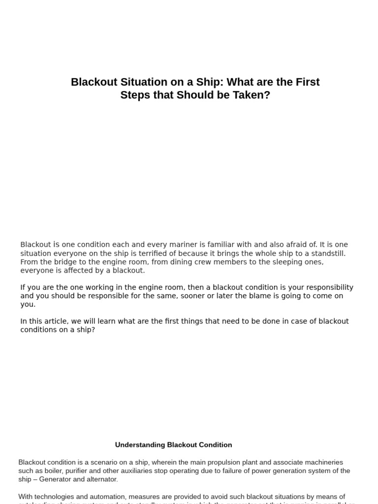 Blackout Situasion | PDF | Ships | Power (Physics)