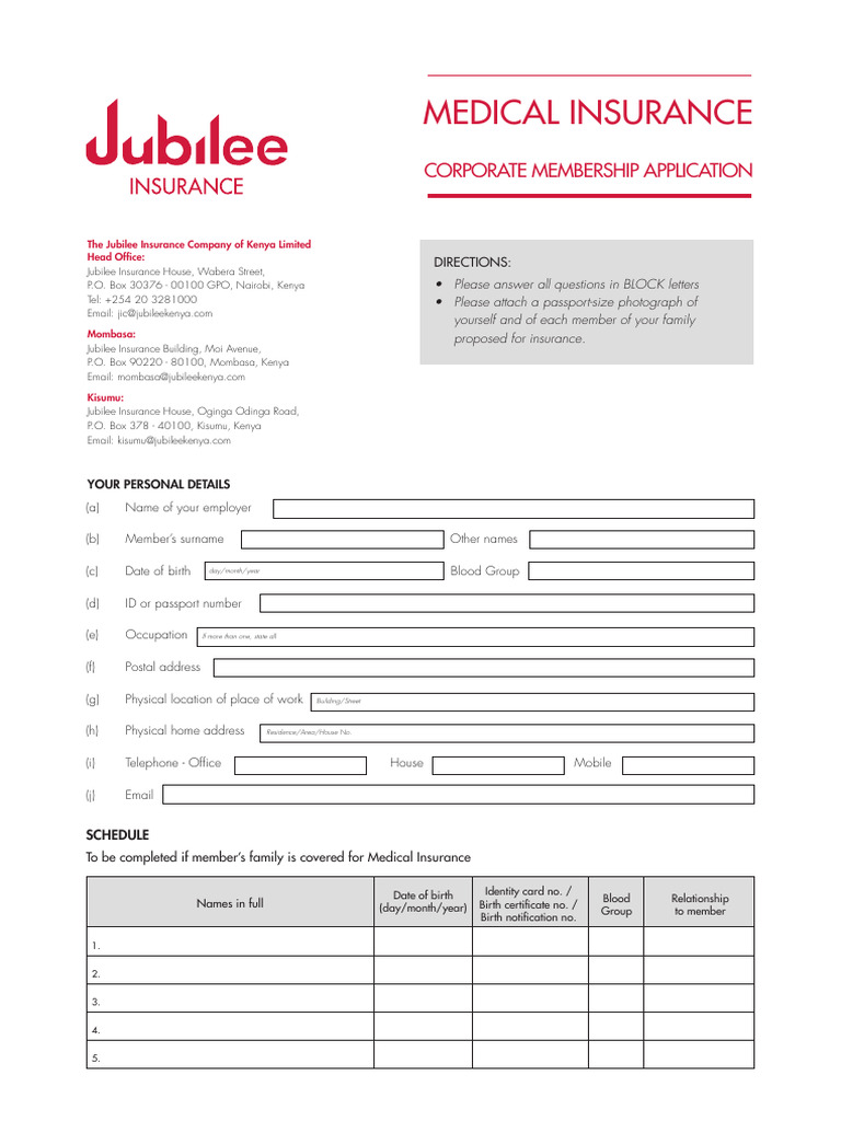 Jubilee Membership Application-Form | PDF | Physician | Chronic Condition