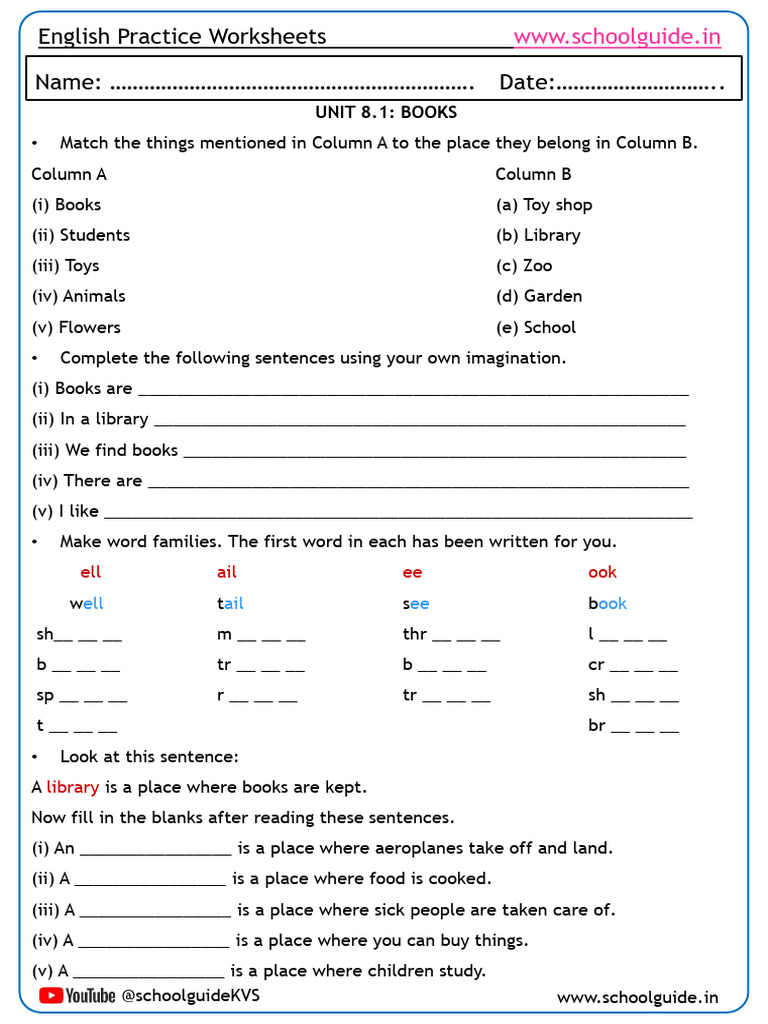 8.1 Books Worksheet 2 | PDF
