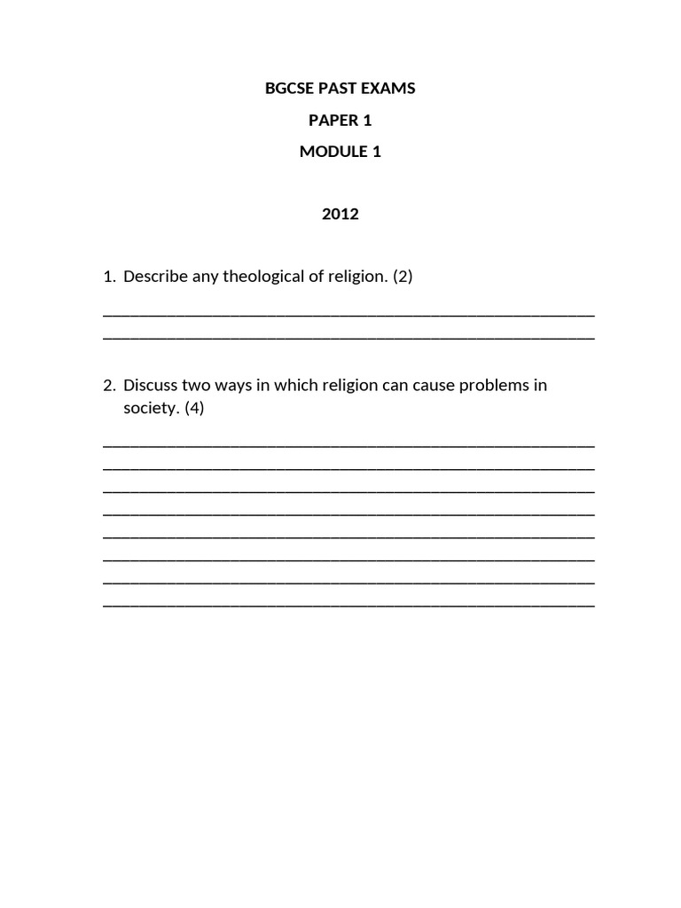BGCSE Religion Past Exam Questions | PDF | Religious Belief And ...