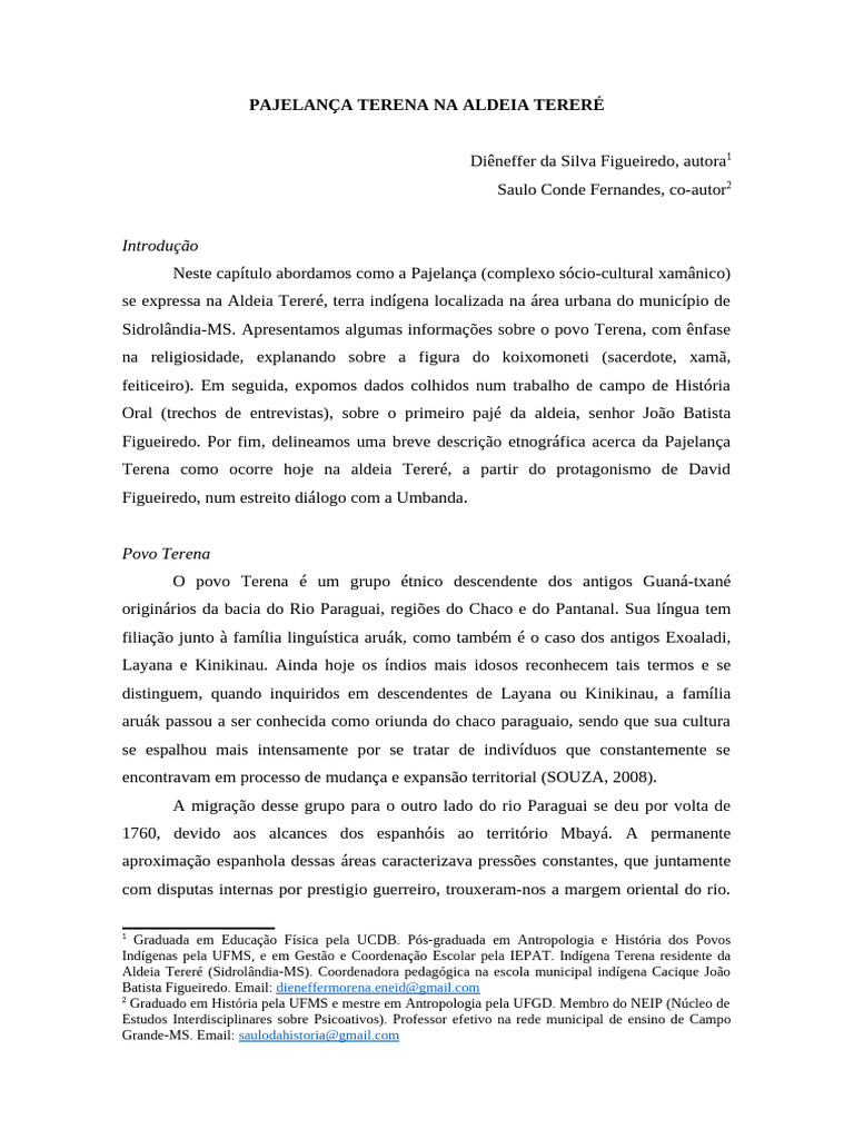 Pajelança Terena na Aldeia Tereré | PDF | Oração | Xamanismo