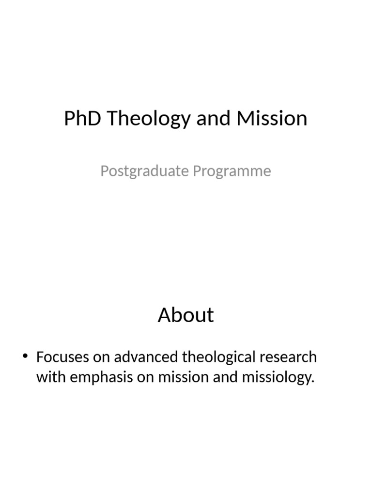 PhD in Theology and Missiology | PDF