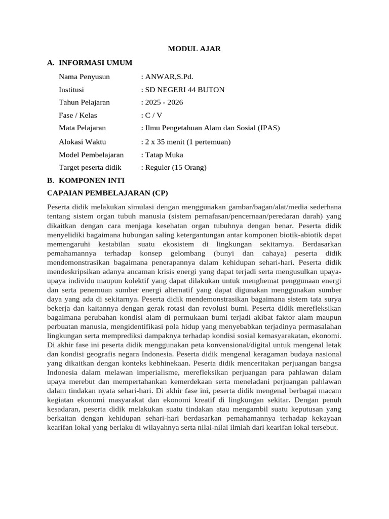 Modul Ajar (Untuk Vidio Praktek Mengajar) | PDF