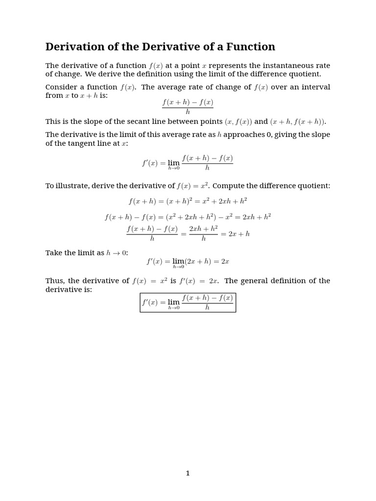 Derivation of The Derivative of A Function | PDF