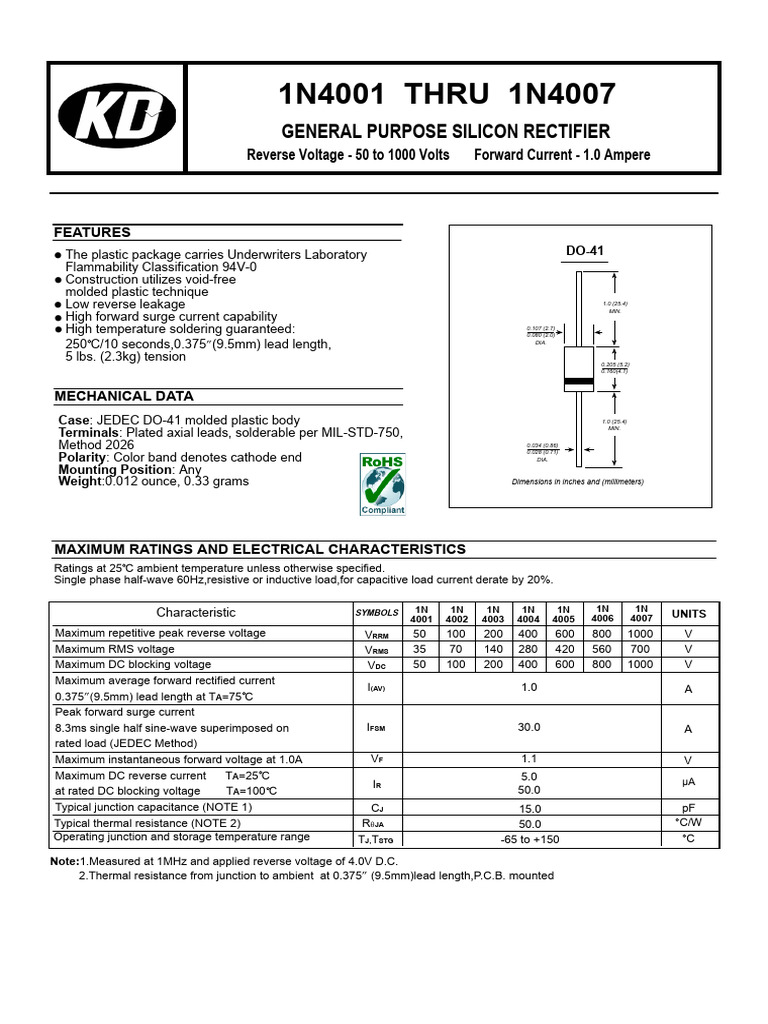 1N4006 Datasheet (PDF) - Diotech Company. | PDF | Rectifier | Electricity