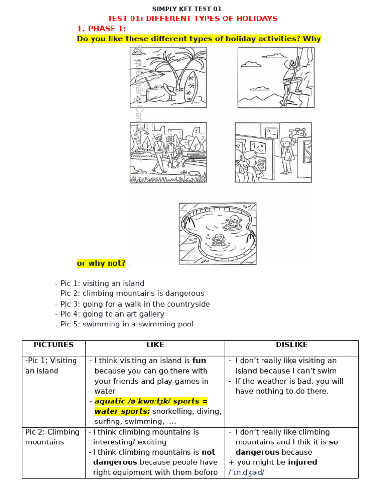 Speaking Ket Part 2 - Simply Test 01 | PDF | Underwater Diving | Water ...