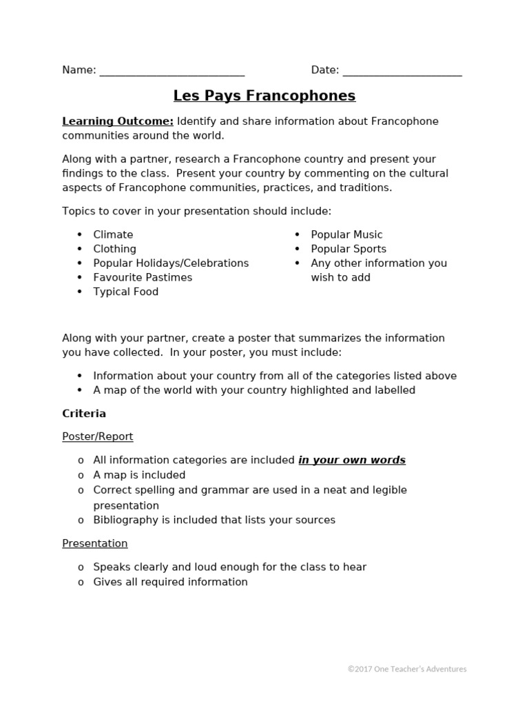 Editable Francophone Country Project | PDF | Human Communication ...