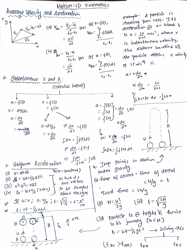 1D Motion Kinematics Formula Sheet | PDF | Mechanics | Classical Mechanics