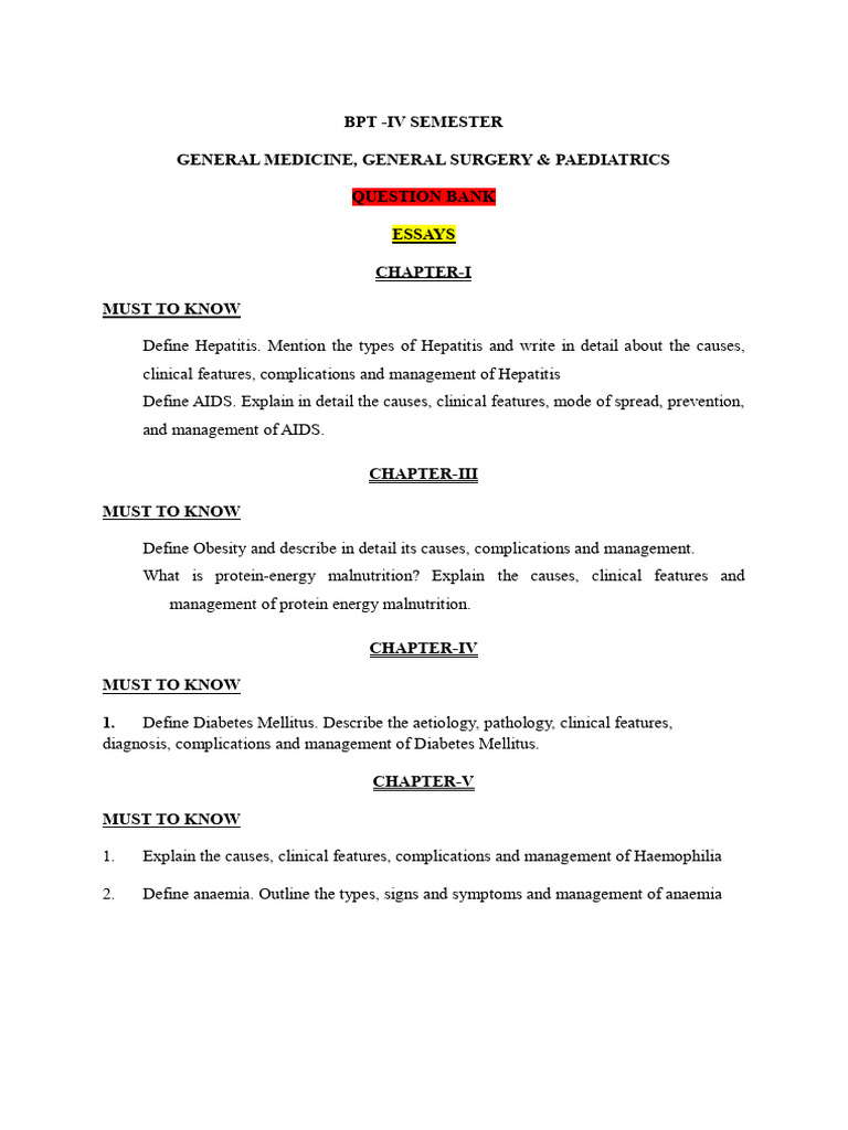 Medical Question Bank for BPT IV Semester | PDF | Anemia | Medical ...