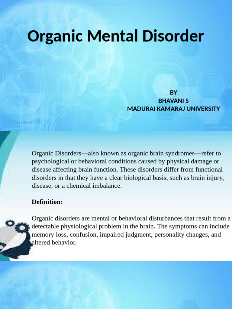 Organic Disorder 110634 | PDF | Dementia | Mental Disorder