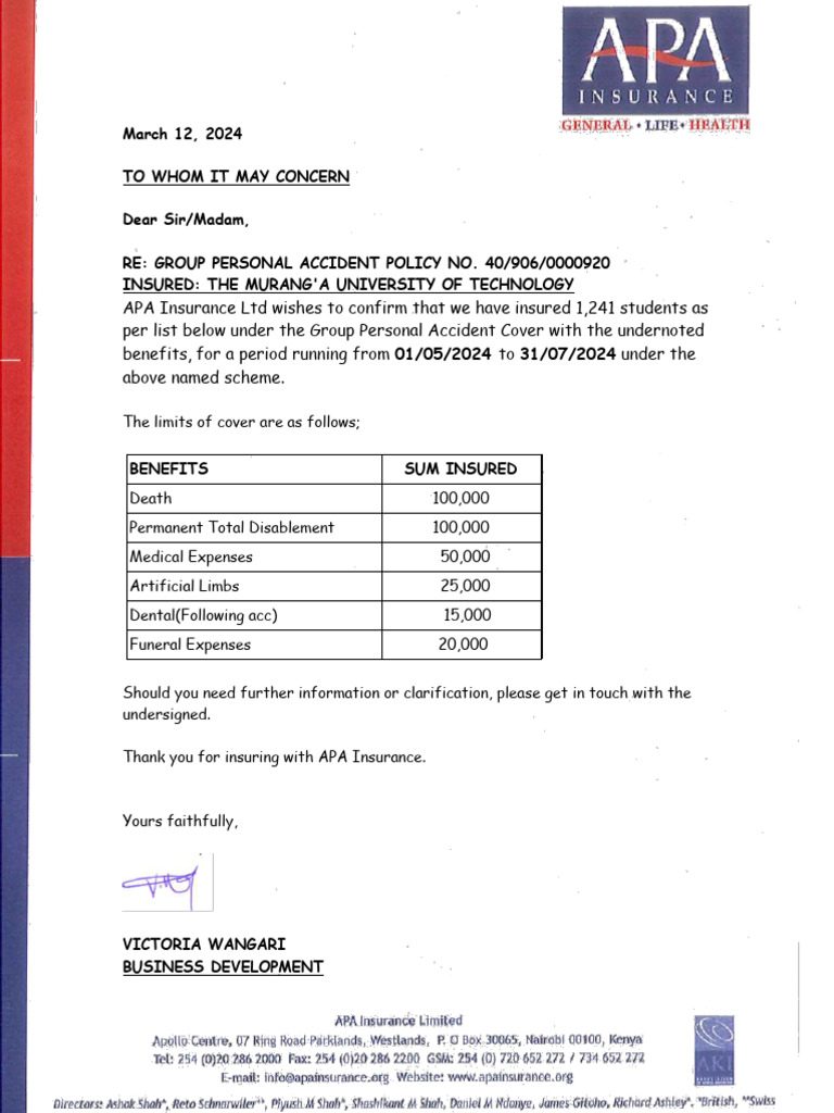 Muranga University Insurance Policy | PDF
