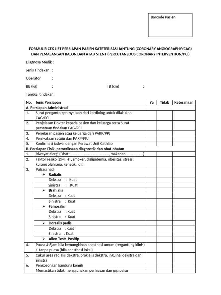 Formulir Persiapan Pasien (DIJADIKAN 1 LEMBAR BOLAK BALIK) - 1 | PDF