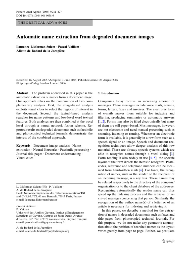 Automatic Name Extraction from Images | PDF | Optical Character ...