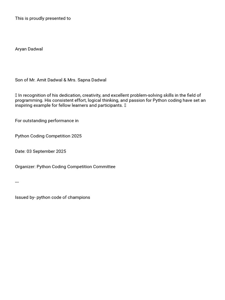 Result of Python Competition | PDF