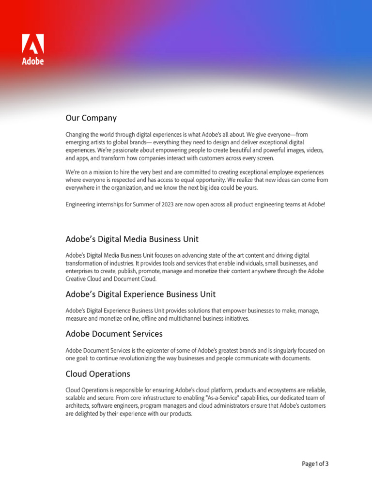 Adobe Operations Intern 2022 | PDF