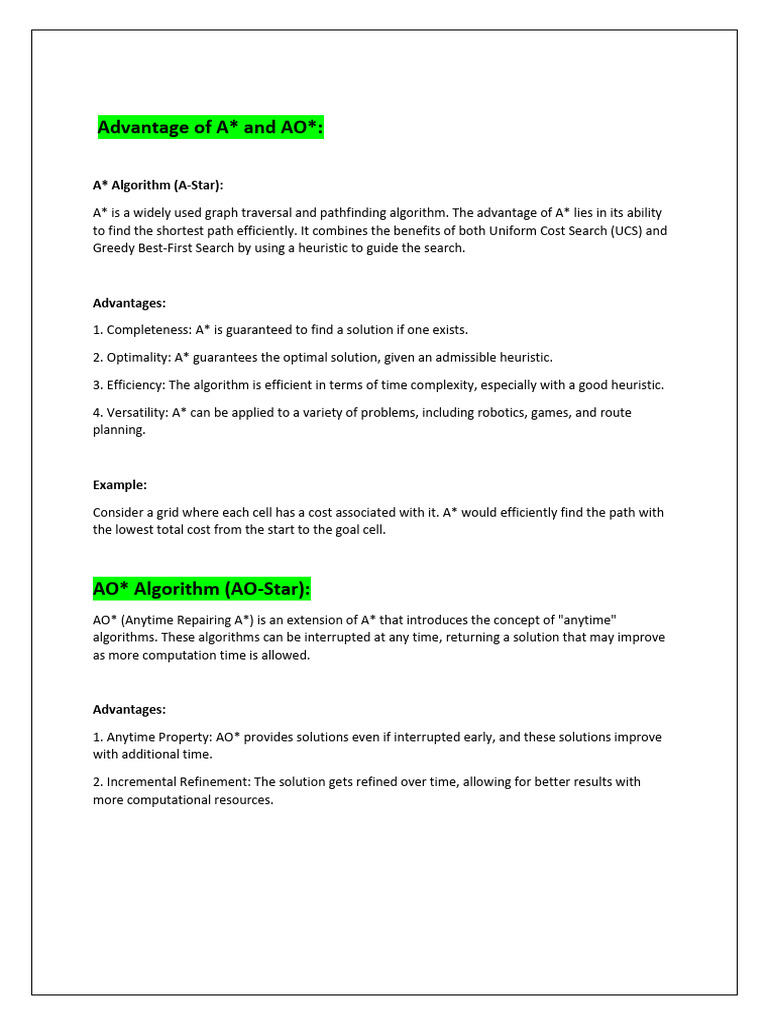 Advantages of A* and AO* Algorithms | PDF | Applied Mathematics ...