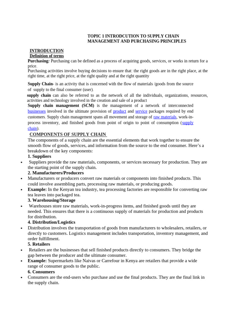 Topic 1 Introduction To Supply Chain Management and Purchasing P | PDF | Supply Chain | Supply ...