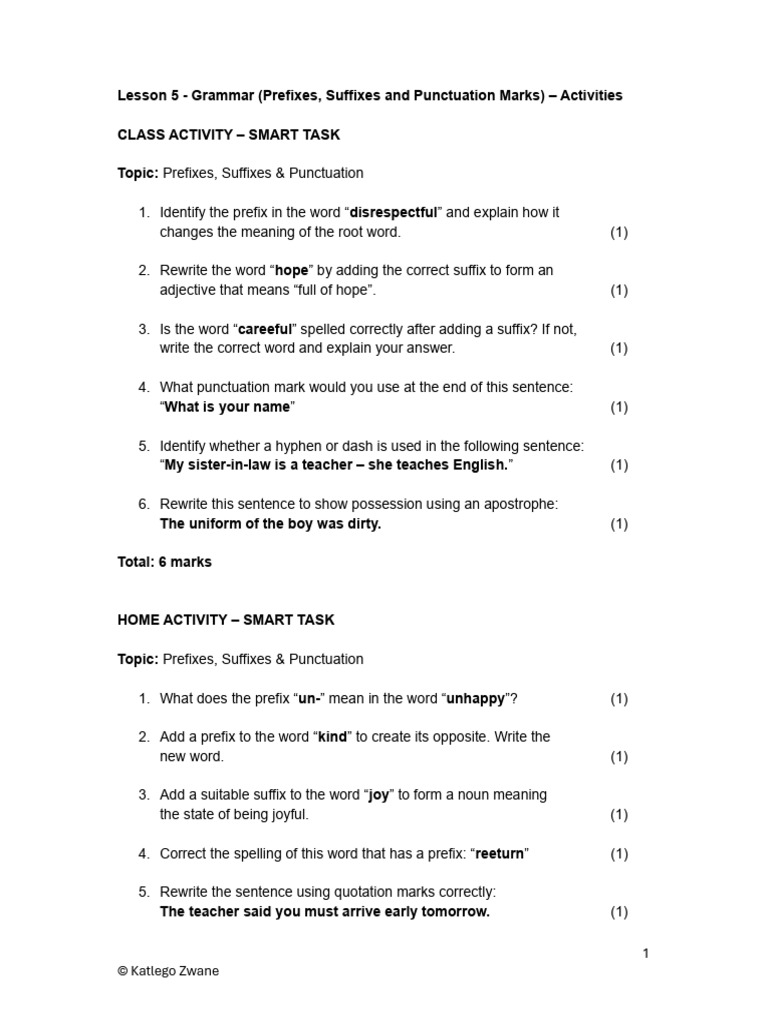 Grammar Activities: Prefixes & Suffixes | PDF