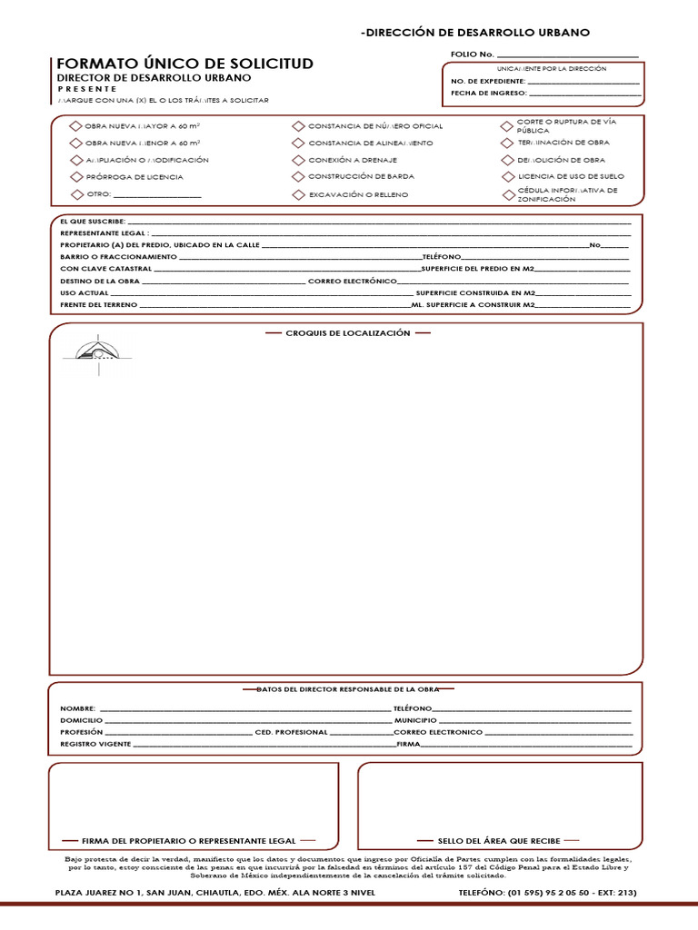 Formato Único de Solicitud: Director de Desarrollo Urbano | PDF