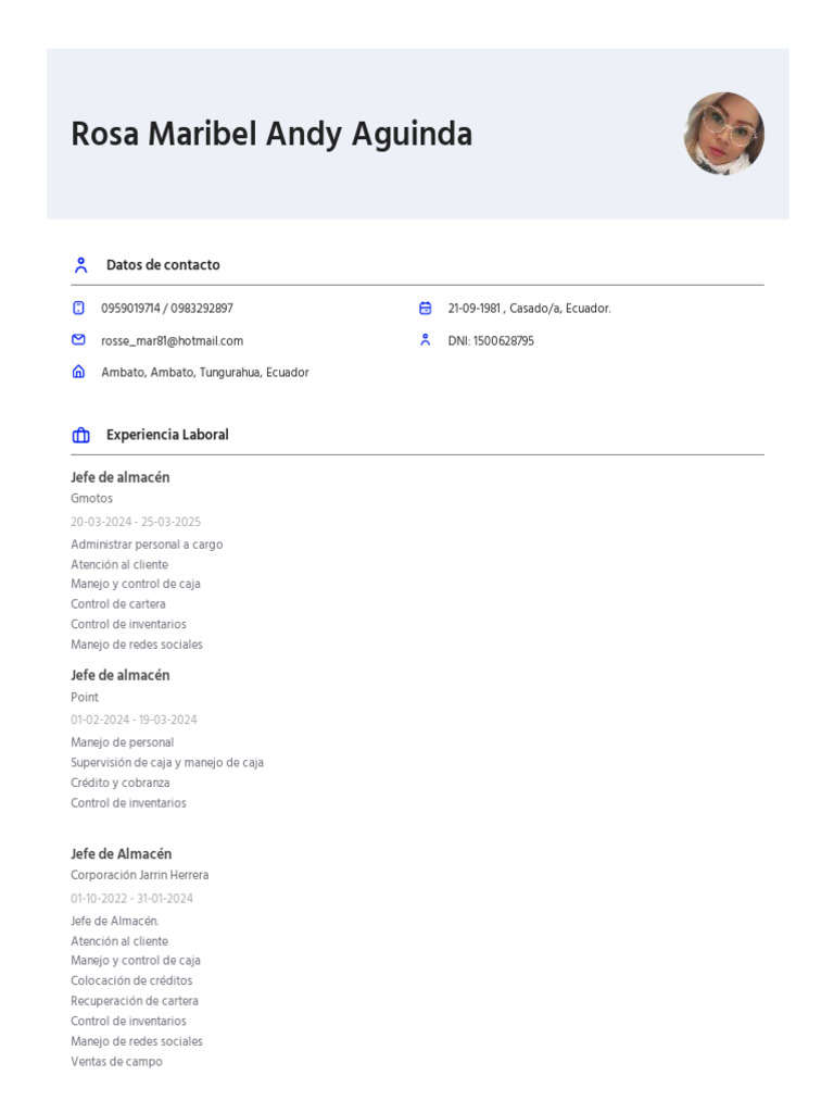 CV Rosa Andy Aguinda | PDF | Business | Economias