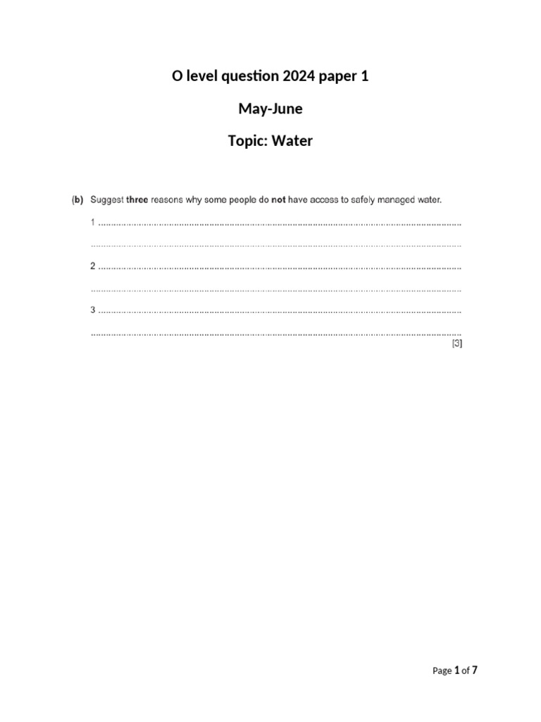EM Water 2024 o Level Ques | PDF