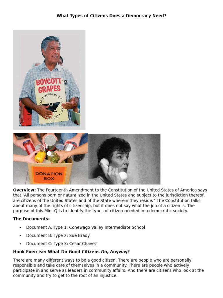 DBQ What Types of Citizens Does A Democracy Need? | PDF | Citizenship ...