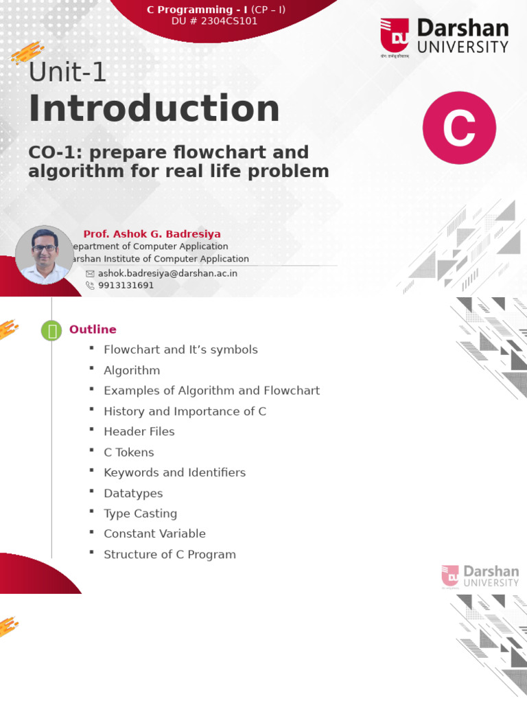 Unit-1: CO-1: Prepare Flowchart and Algorithm For Real Life Problem | PDF | Integer (Computer ...
