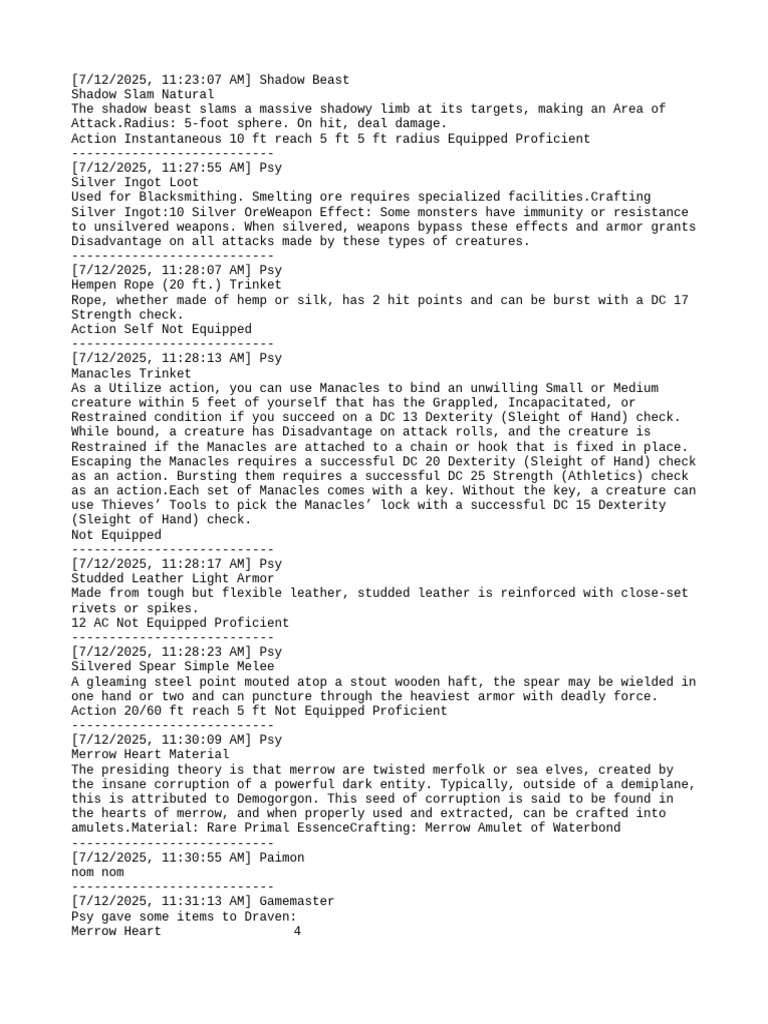 FVTT Log Sat Jul 12 2025 Group 2 | PDF