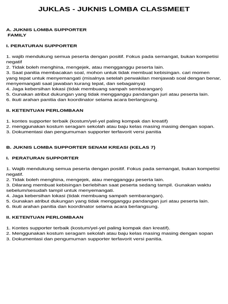Salinan Dari Juknis Lomba Classmeet - 20250614 - 084620 - 0000 | PDF
