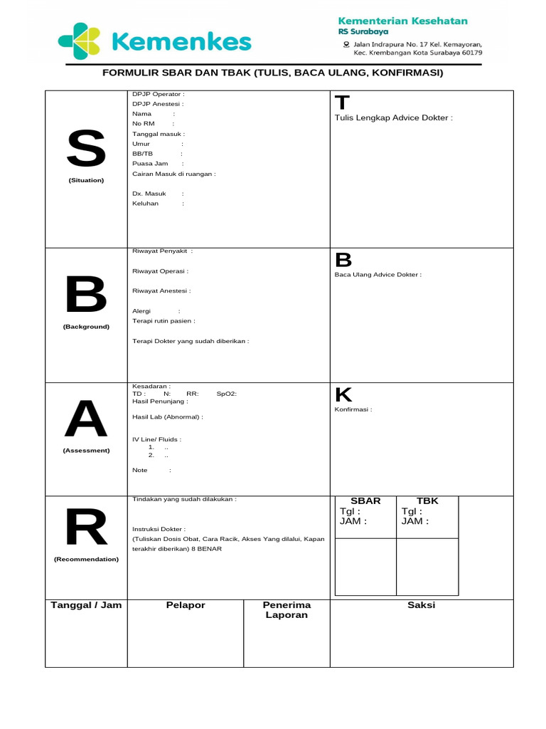FORM-SBAR-DAN-TBAK - Salin | PDF