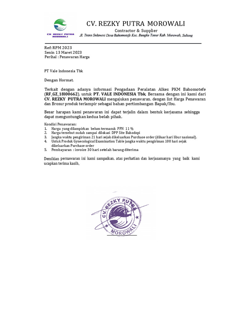 Proposal Tender CV Rezky Alat Kesehatan 1 | PDF