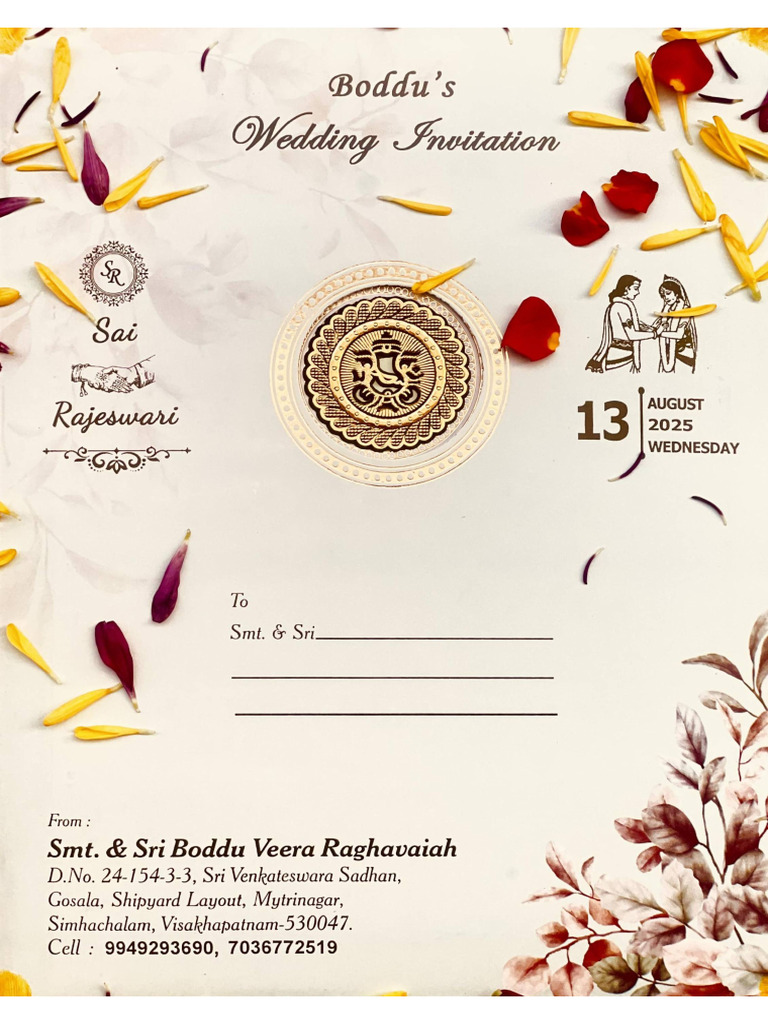 Boddu’s Wedding Invitation Card 13th August 2025 | PDF
