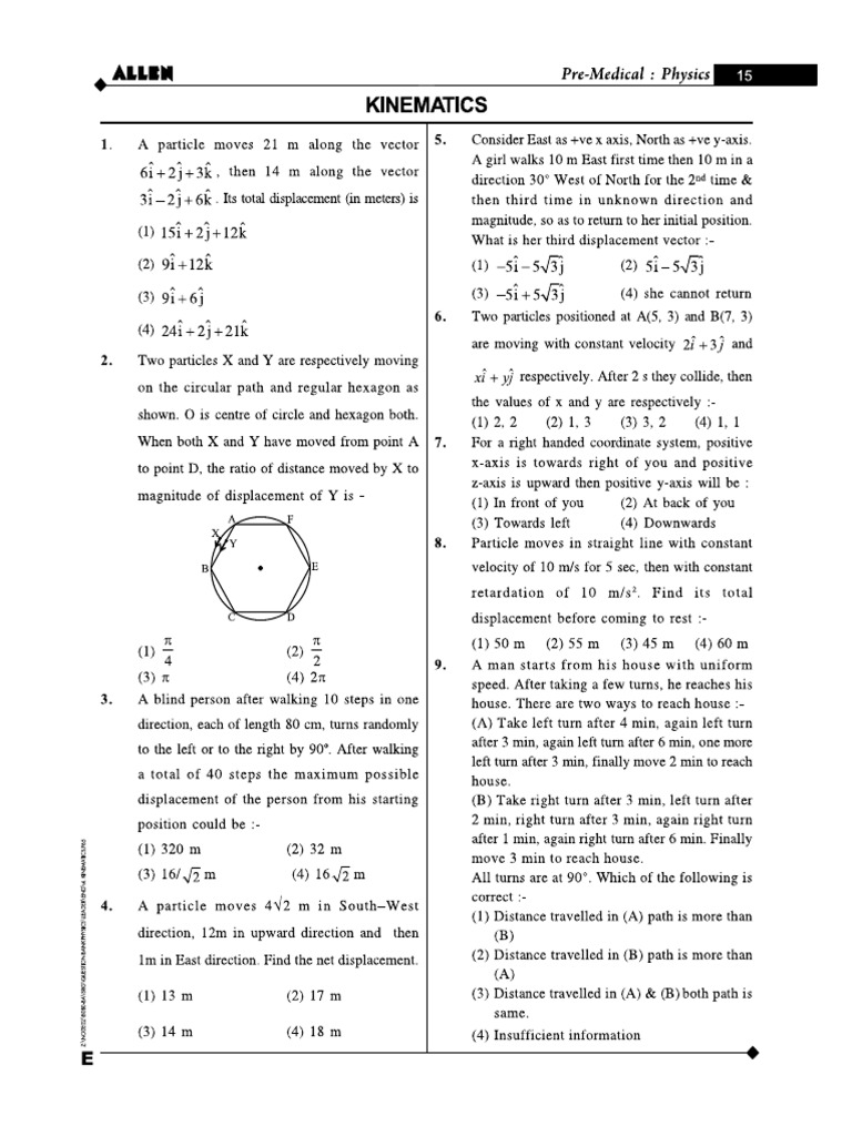 Kinematics Practice Sheet | PDF