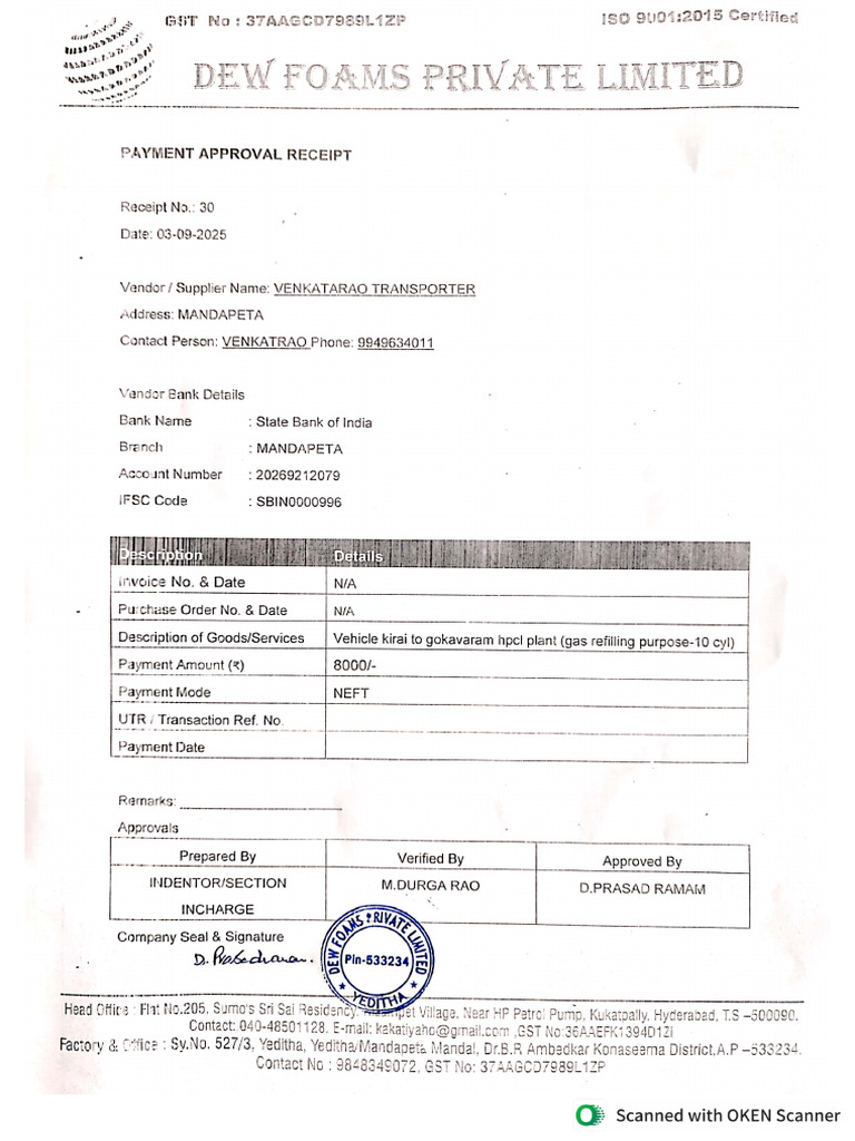 Payment For HPCL Gas Kirai | PDF